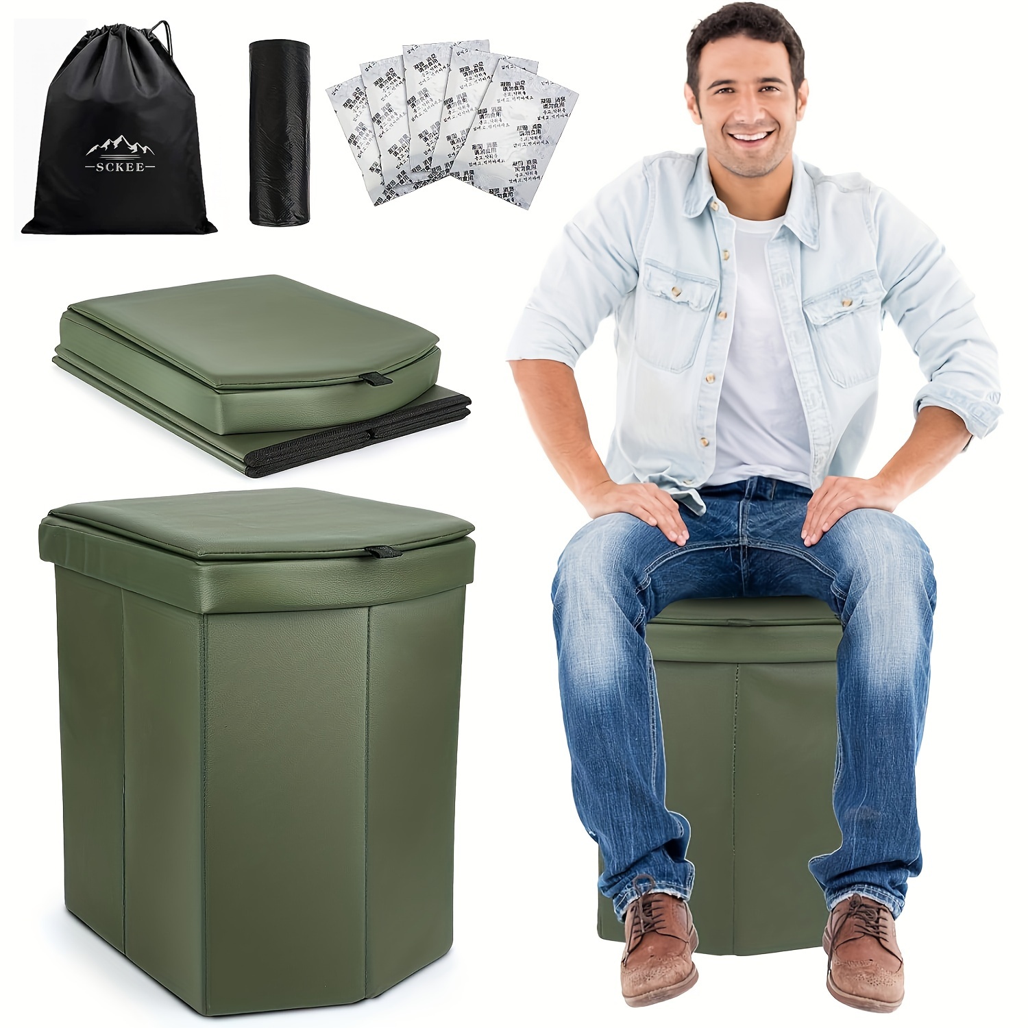 XL 16.5'' Portable Camping Toilet for Adults - With Lid & Handbag ...