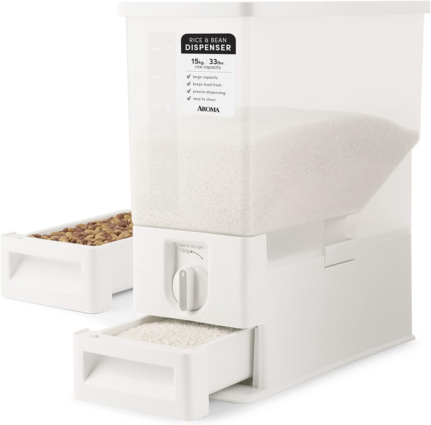 ® XL 33-Pound Rice Dispenser and Countertop Beans or Grain Storage Bin ...