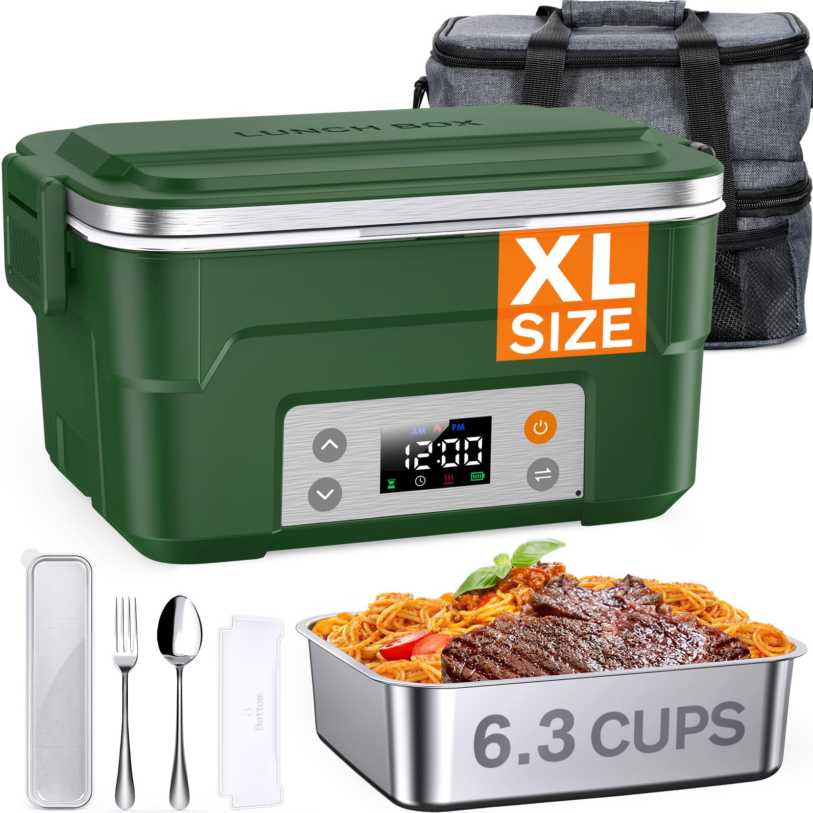 XL 6.3-Cup Cordless Electric Lunch Box for Adults, Heated Lunch Box for ...