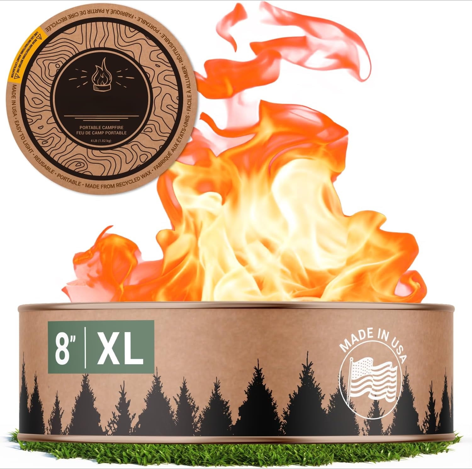 XL 8" Portable Campfire Up to 5 Hours of Burn Time - Reusable Travel ...
