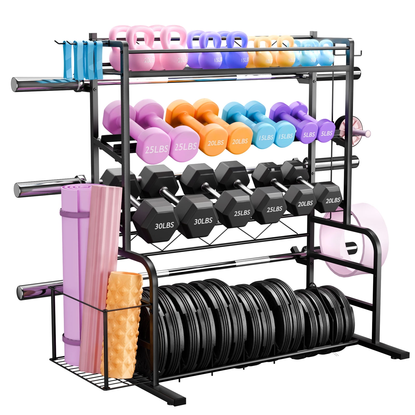 XL Adjustable Multi-Functional Weight Rack, 3-Tier Dumbbell/Barbell ...