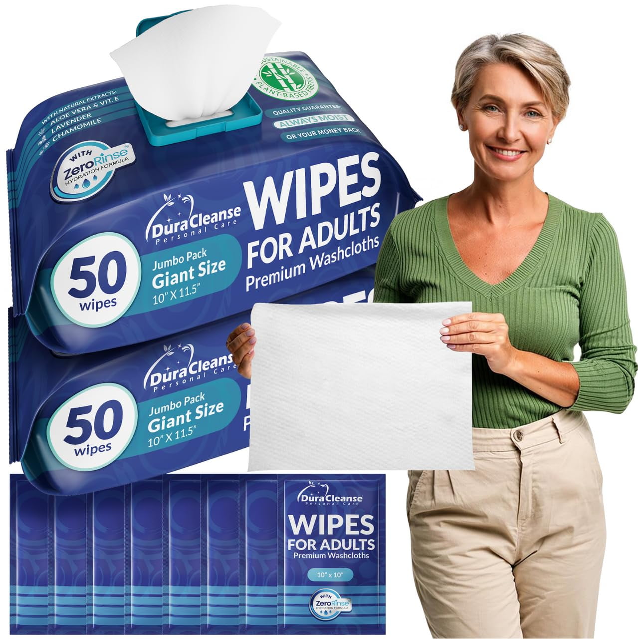 XL Bath Wipes for Adults No Rinse (2 Pack) – 100 Count + 8 Travel Body ...