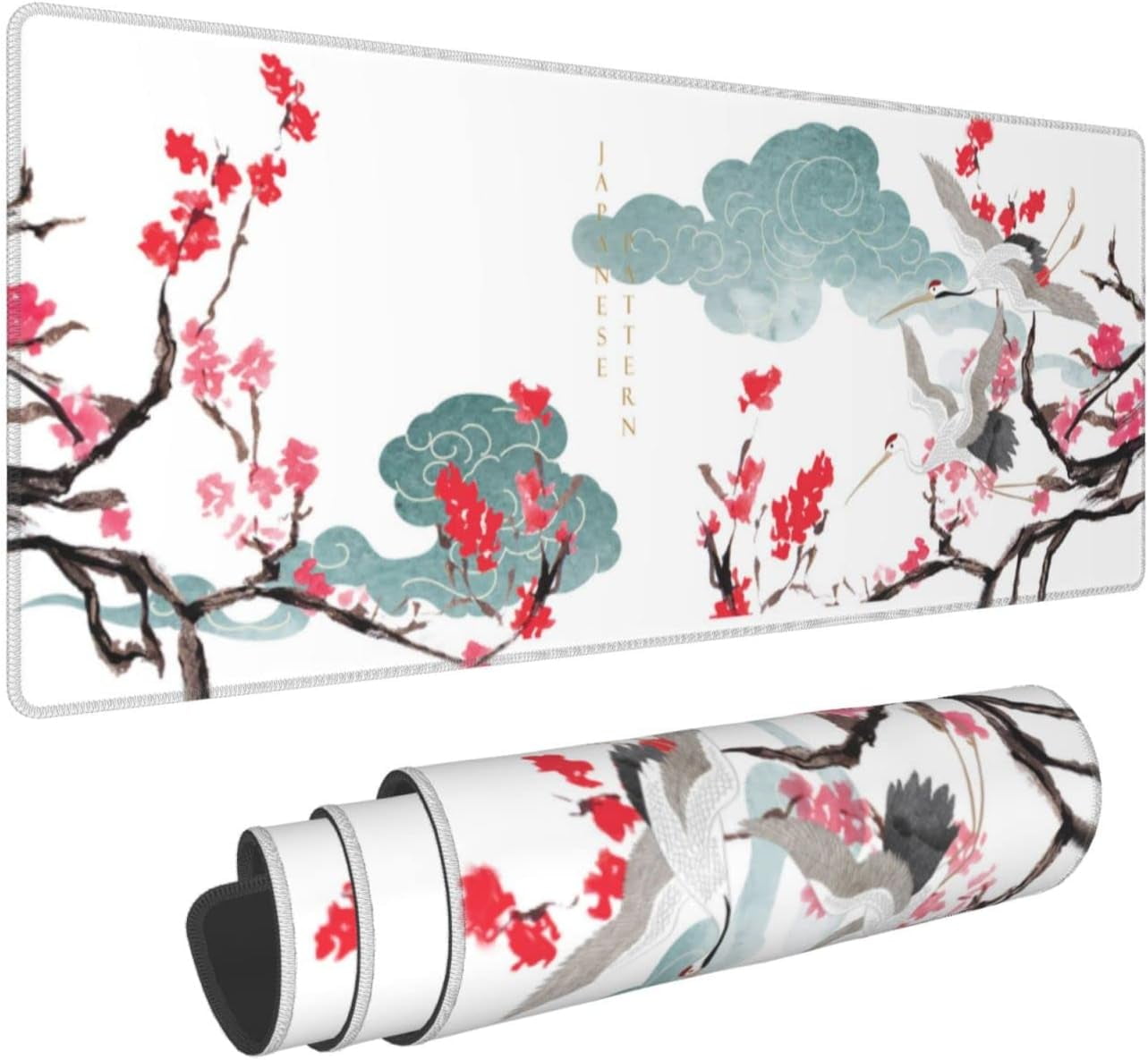 XL Big Extended Japanese Mouse Pad, Cute Large Red Flower Desk Mats on ...