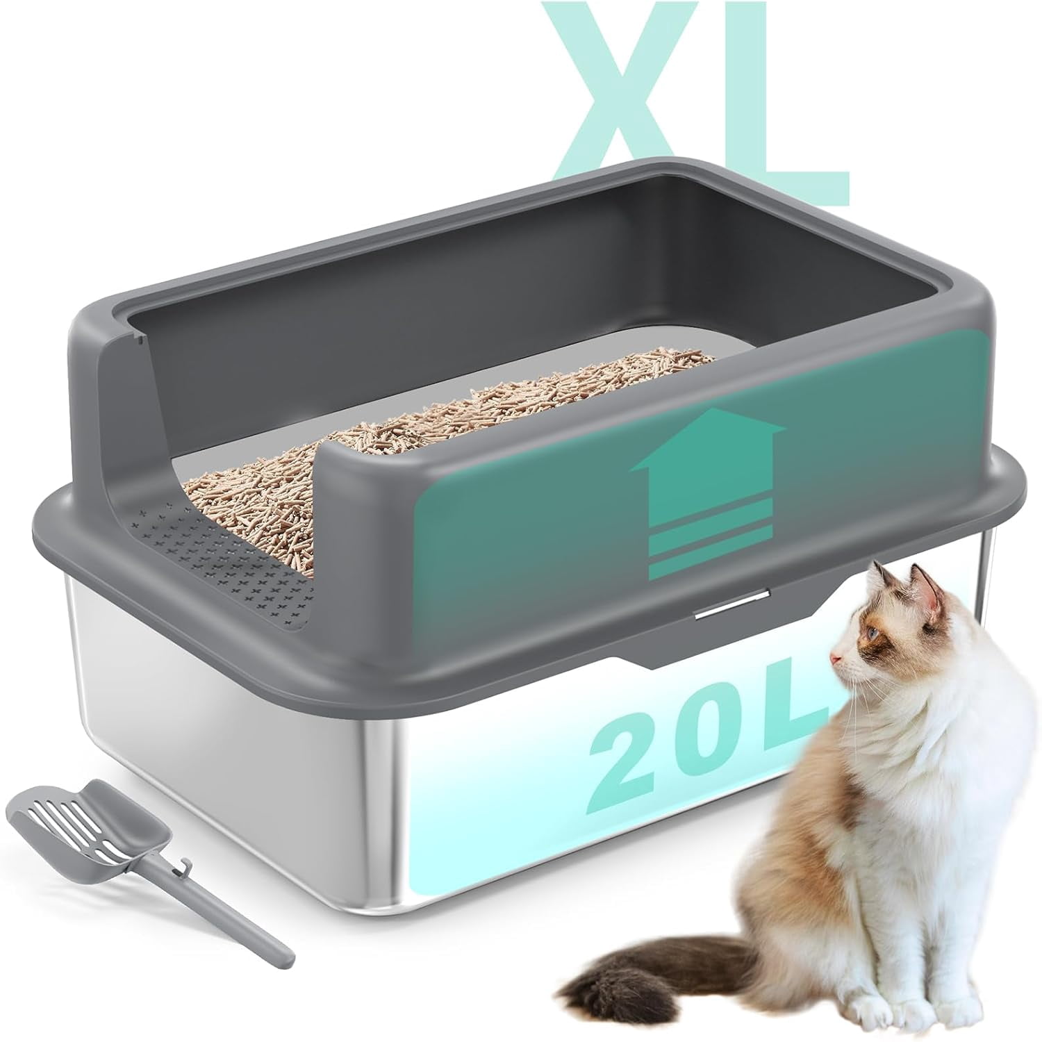 XL Cat Litter Box,24" Stainless Steel Litter Box,Large Big Cats,Extra ...