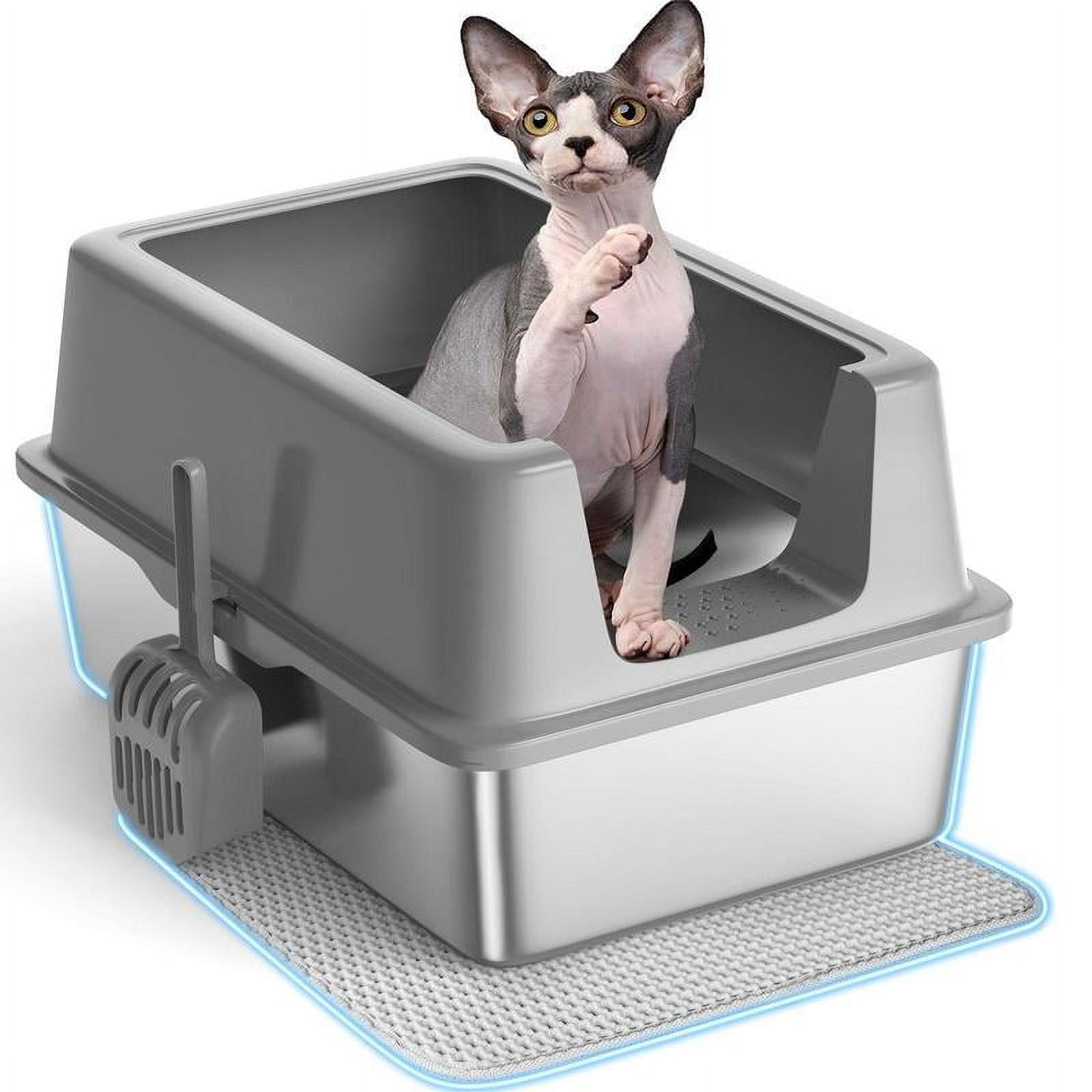 XL Cat Litter Box Stainless Steel with Lid, Automatic Cat Feeder Litter ...
