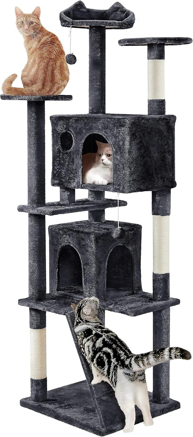 XL Cat Tree, 80in Multi-Level Tower With Scratching Posts, Double Caves ...