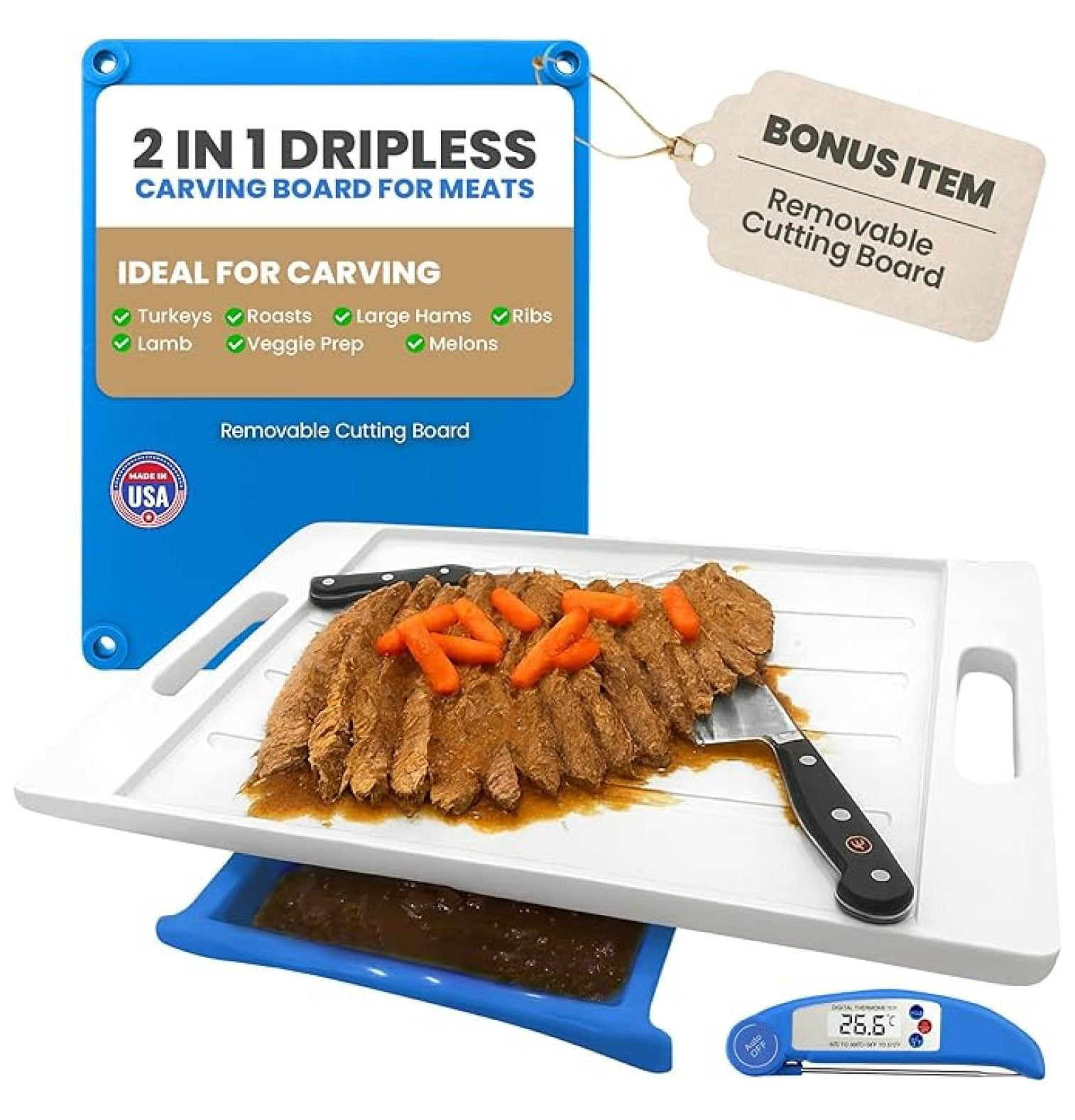 XL Deluxe Meal Prep System Cutting Board - Large Carving Board with ...