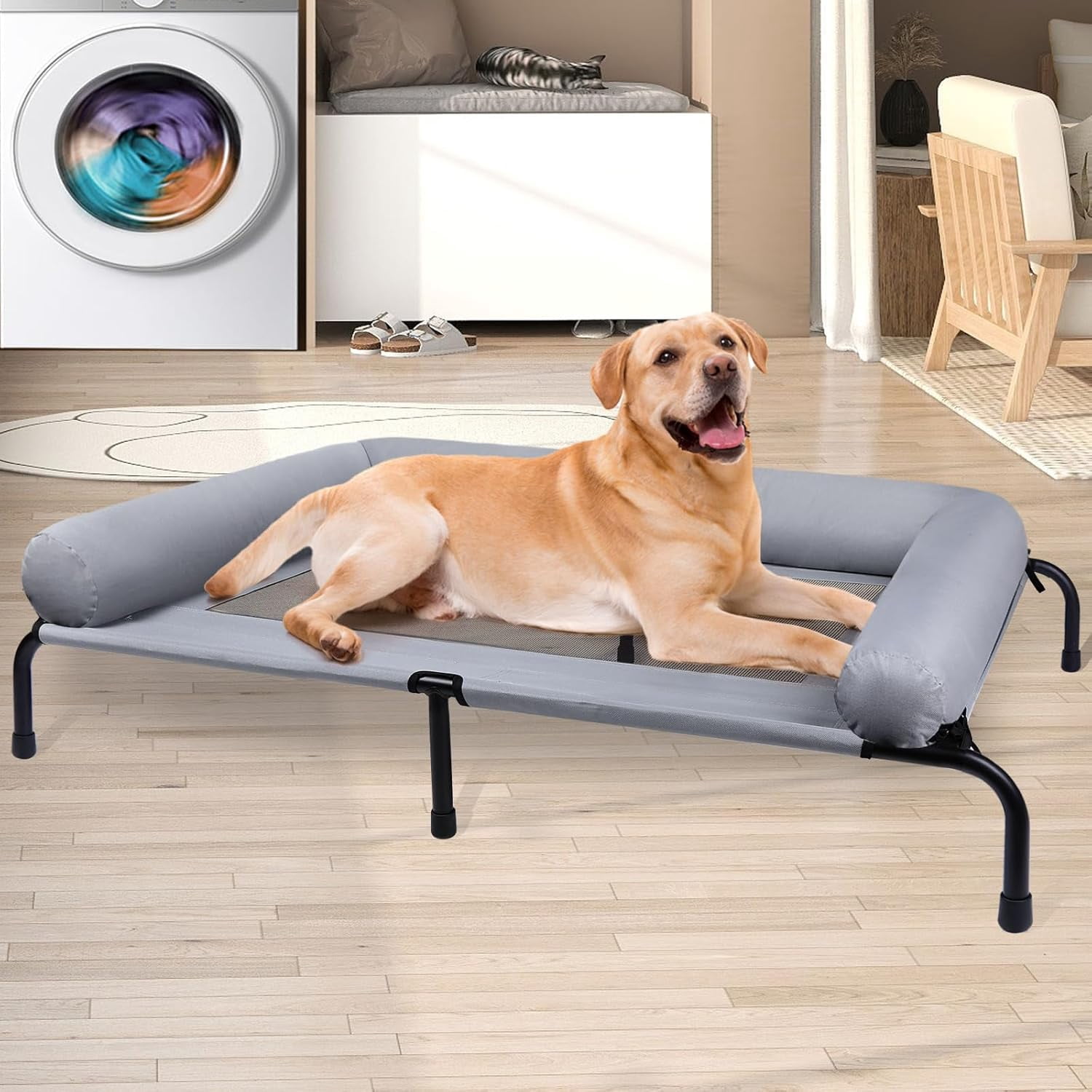 XL Elevated Raised Dog Bed, Outdoor Dog Bed with Bolster,Dog Cot with ...