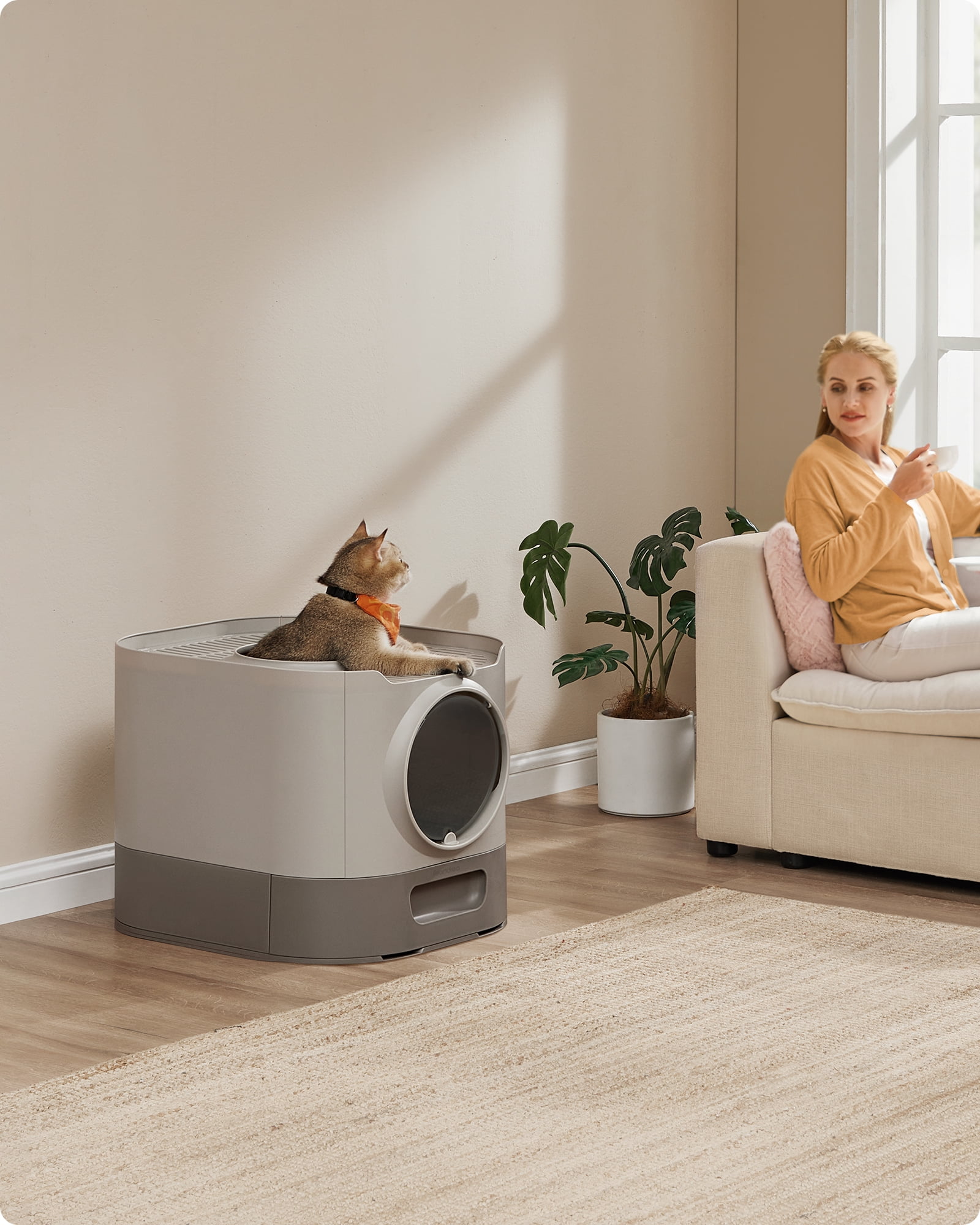 XL Enclosed Cat Litter Box with Slide-Out Tray, Includes Scoop & Brush ...