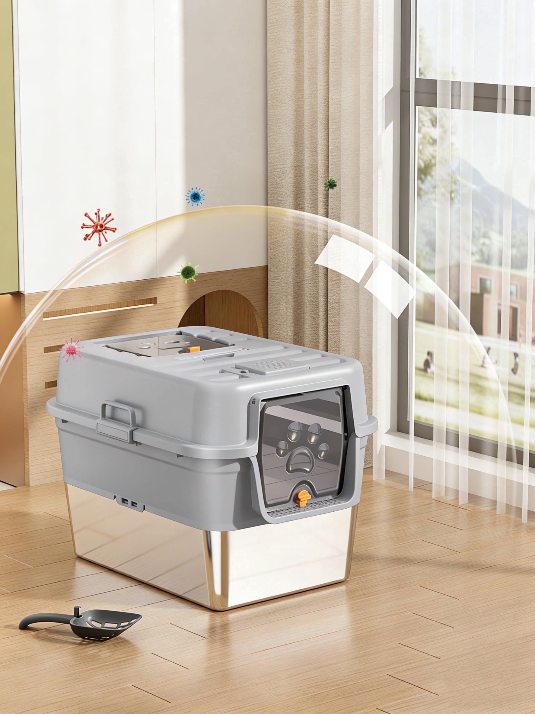 XL Extra Large Stainless Steel Enclosed Cat Litter Box with Scoop ...