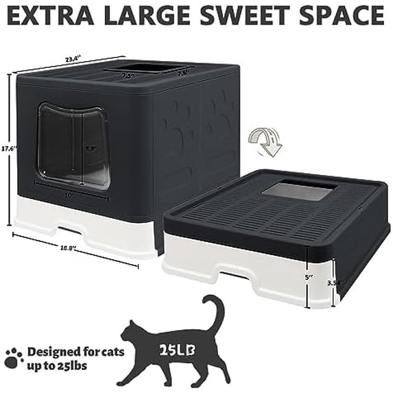 XL Foldable Cat Litter Box with Lid - Jumbo Enclosed Potty - Top Entry ...