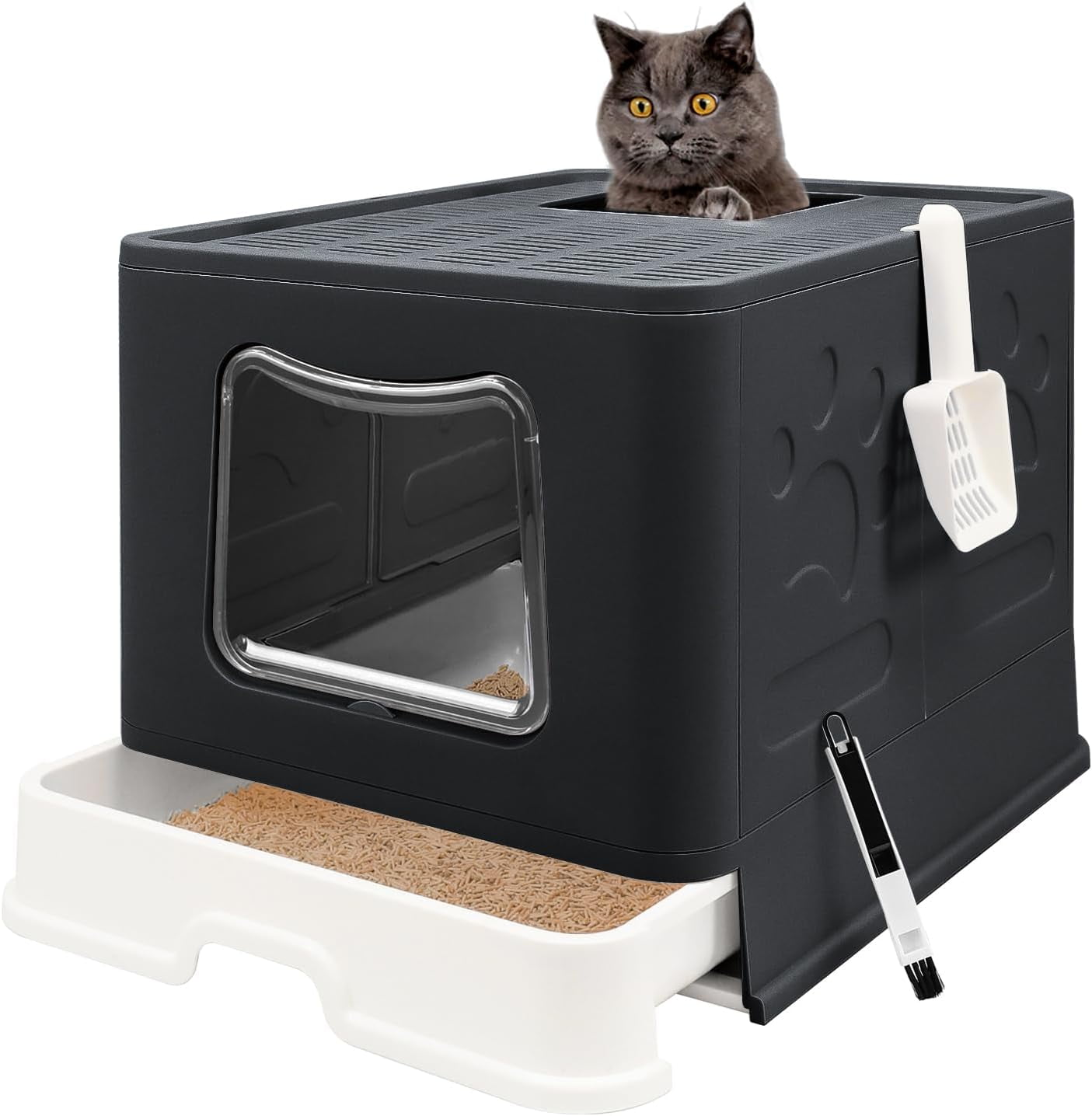 XL Foldable Cat Litter Box with Lid - Jumbo Enclosed Potty - Top Entry ...
