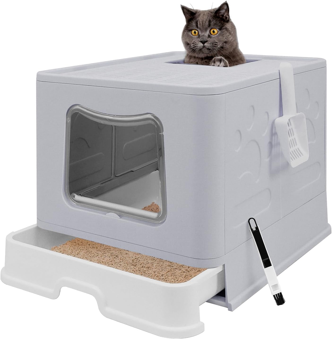 XL Foldable Cat Litter Box with Lid - Jumbo Enclosed Potty - Top Entry ...