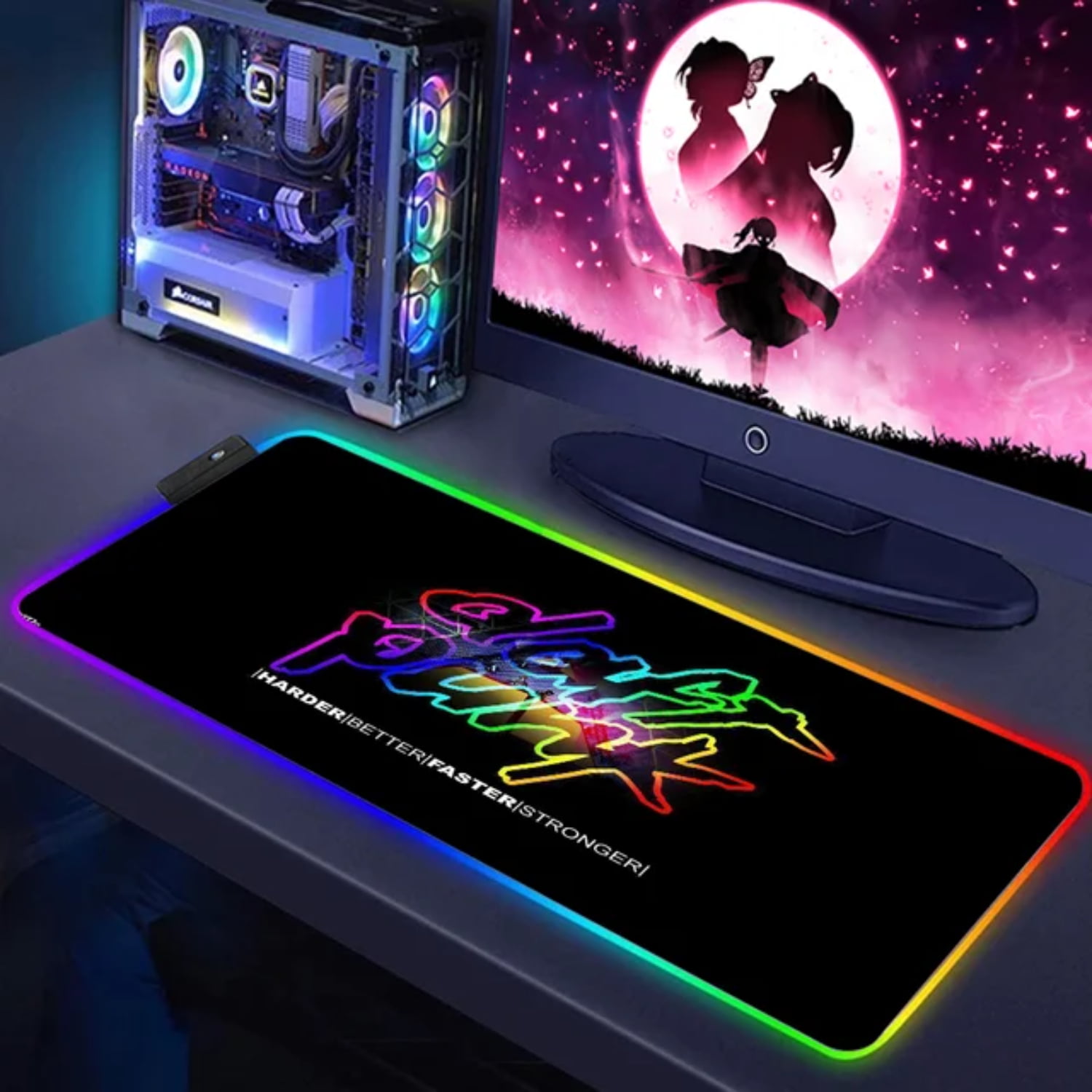 XL Gaming Keyboard and Mouse Pad Set - Cool Anime Daft Punk RGB Deskmat ...