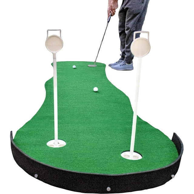 XL Golf Putting Green - 10.5ft x 3ft Putting Mat with Backstop and Real ...