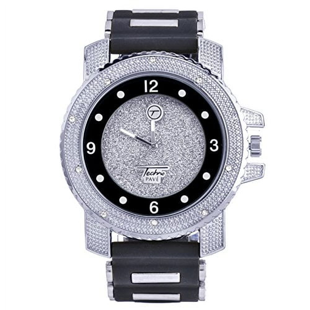 XL Heavy Iced Bling Rapper Hip Hop Techno Pave Rubber Watches 7758 SBBK ...