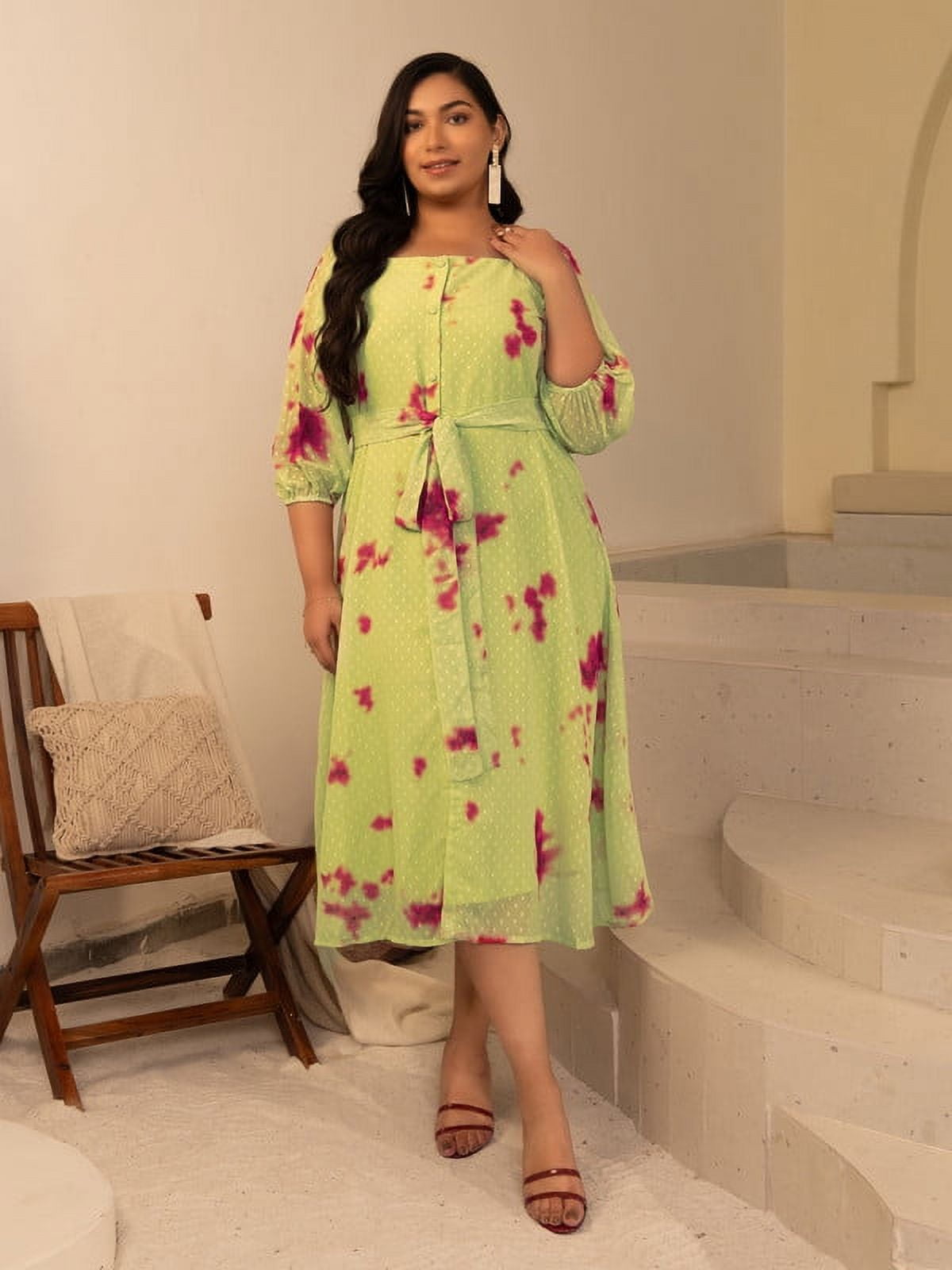 XL LOVE By Janasya Indian Women's Plus Size Light Green Dobby Georgette ...