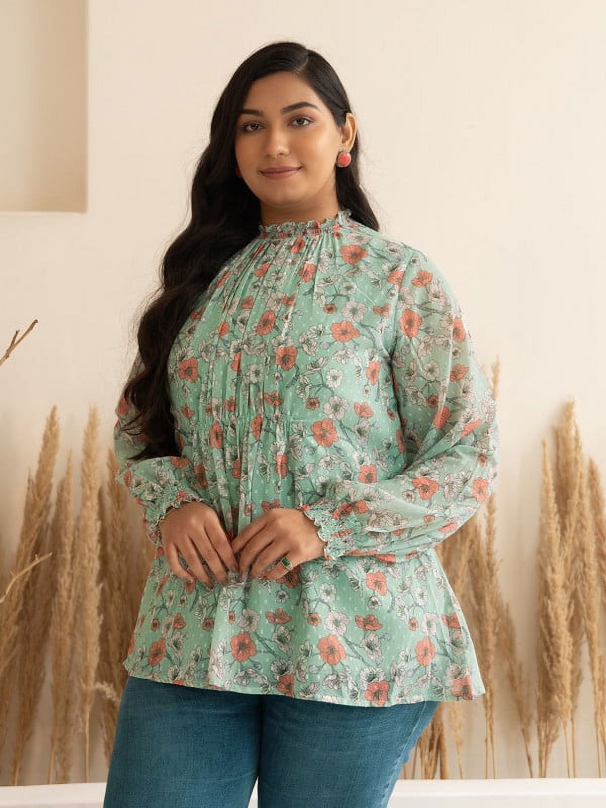 XL LOVE By Janasya Indian Women's Plus Size Sage Dobby Georgette Floral ...