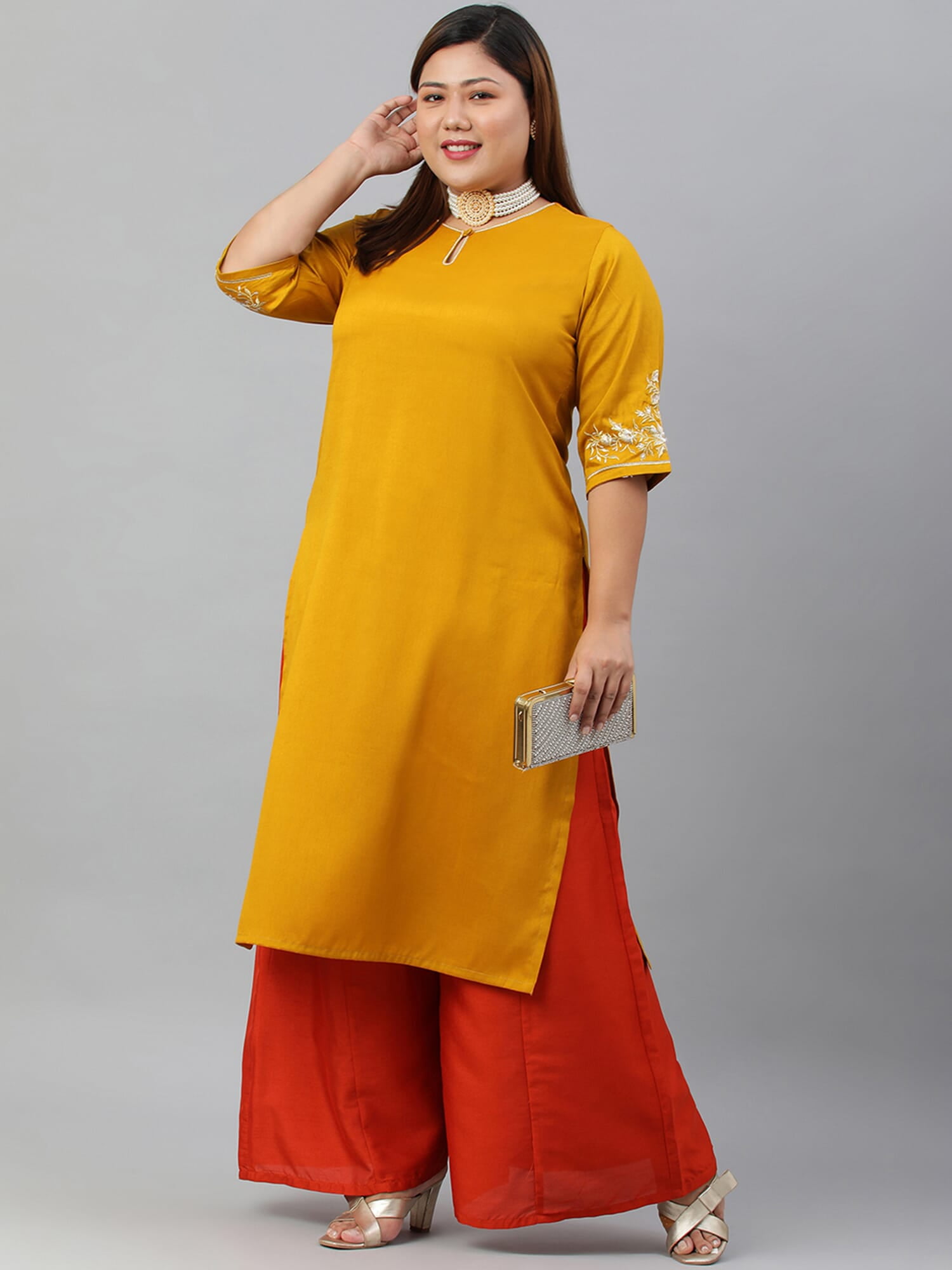 XL LOVE by Janasya Indian Women's Plus Size Mustard Poly Silk ...