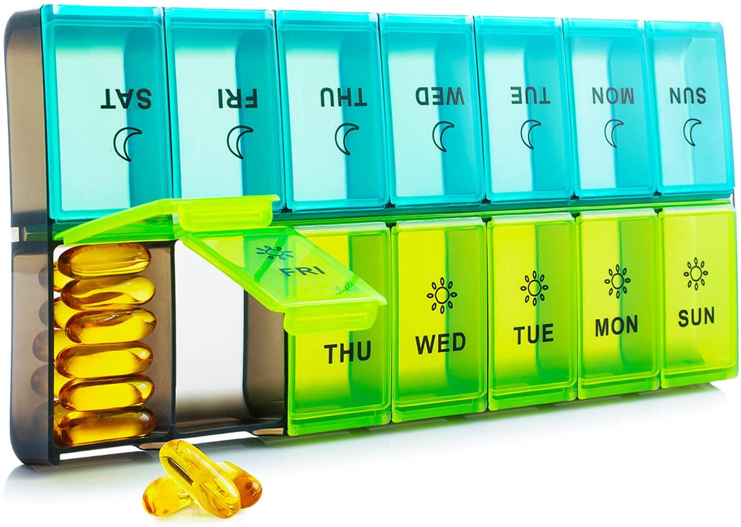 XL Large Daily Pill Organizer 2 Times a Day, Extra 7 Day Pill Box Am Pm ...