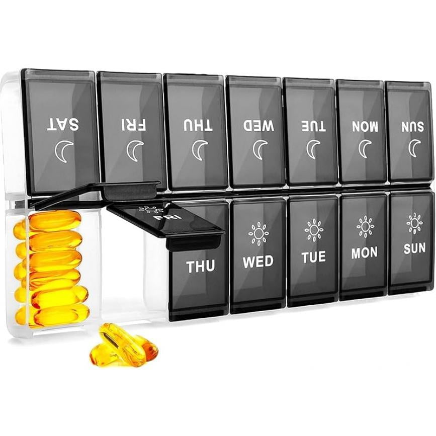 XL Large Daily Pill Organizer 2 Times a Day, Extra 7 Day Pill Box Am Pm ...