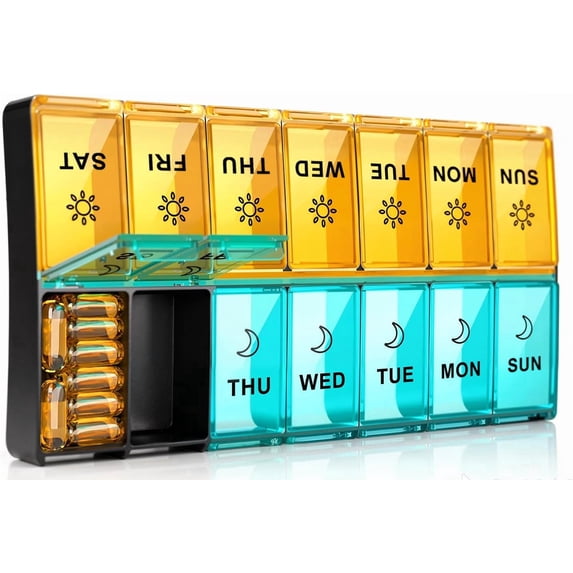 XL Large Daily Pill Organizer 2 Times a Day, Extra 7 Day Pill Box Am Pm ...
