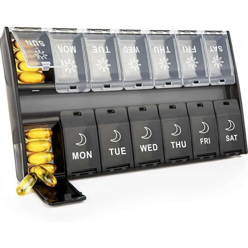XL Large Pill Organizer 2 Times a Day, Weekly Am Pm Pill Box with ...