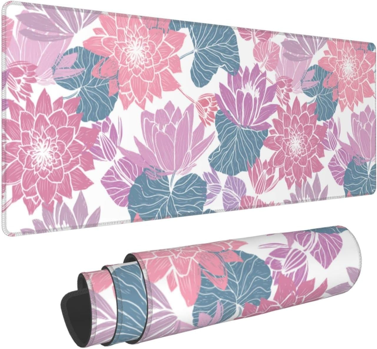 XL Large Pink Cute Mouse Pad, Extended Boho Flower Gaming Mousepad, Big ...