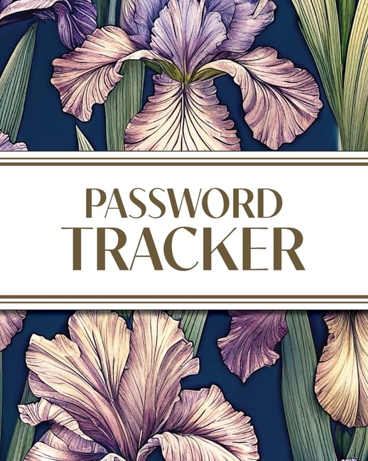 XL Large Print Password Tracker (Purple Irises on Navy): 8"x10" 450 ...