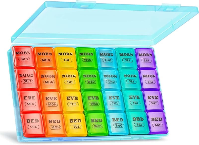 XL Large Weekly Pill Organizer 4 Times a Day, 7-Day Pill Boxes and ...