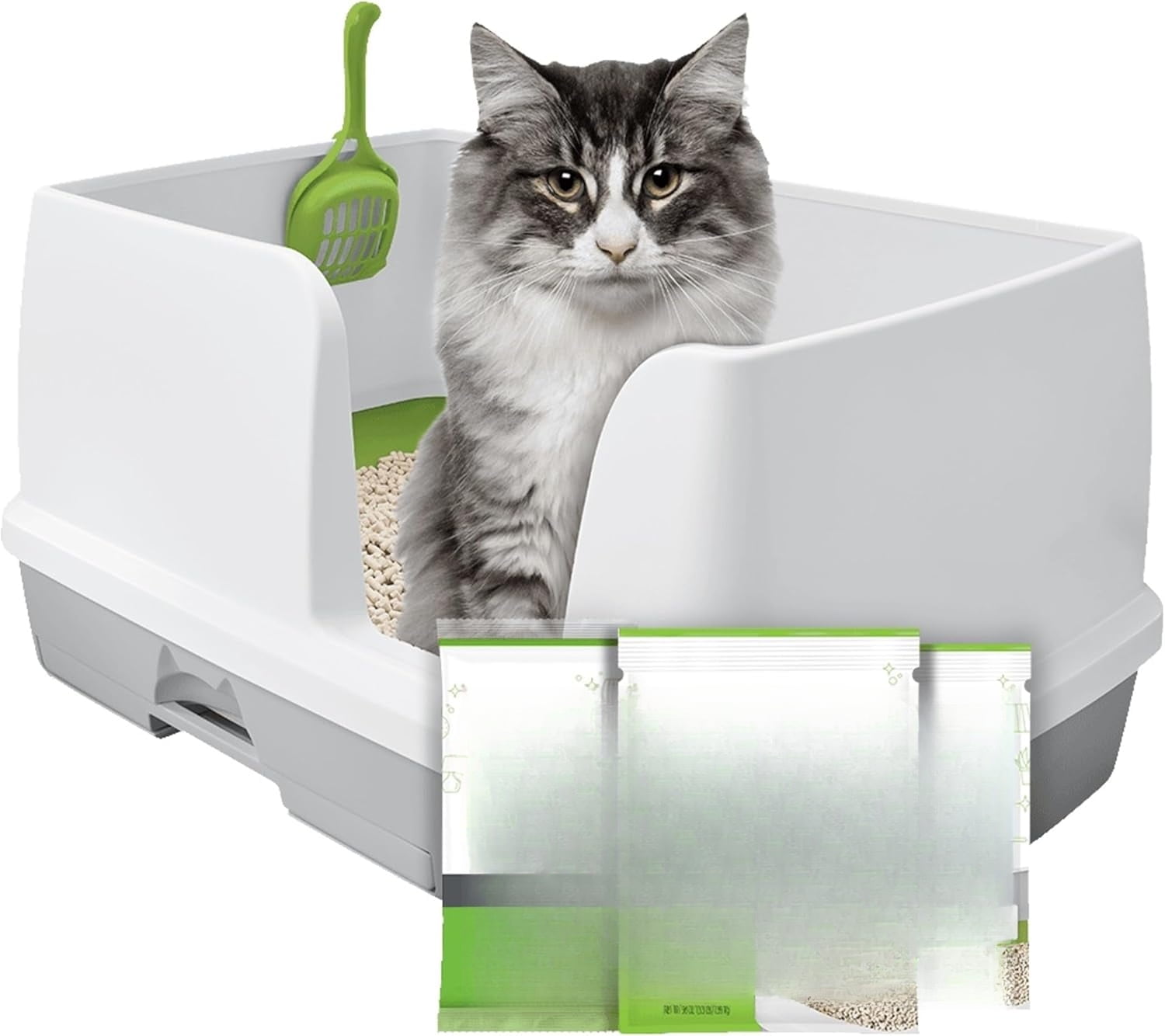 XL Non-Clumping Cat Litter System, All-in-One Multi-Cat Box with Odor ...