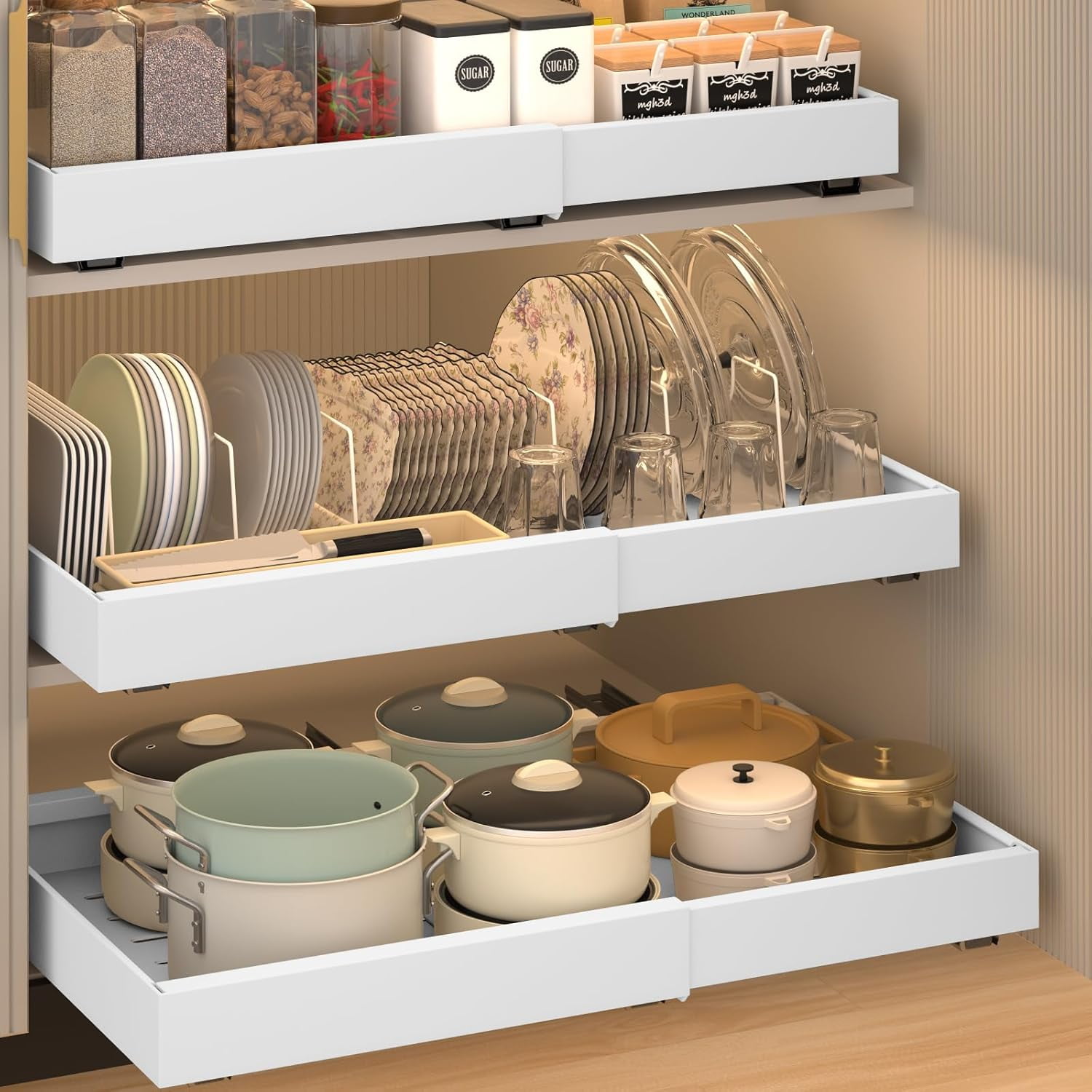 XL Pull Out Cabinet Organizer (17.1"-26.8"), Expandable Sliding Drawers ...