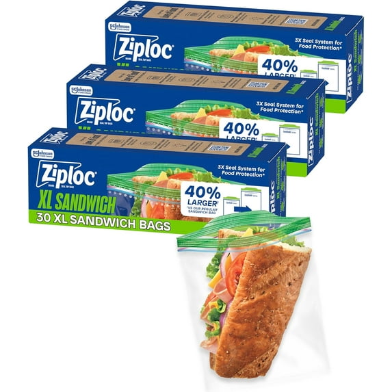 XL Sandwich and Snack Bags with EasyGuide Texture, Plastic Storage Bags ...