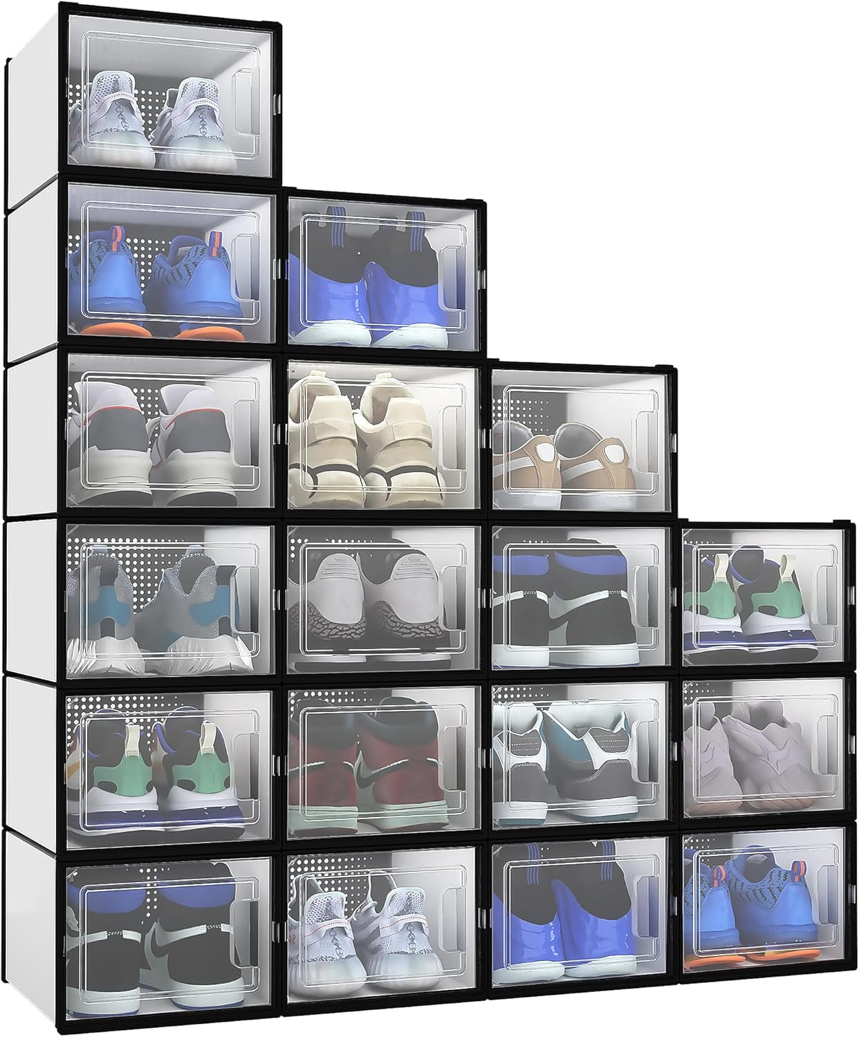 XL Shoe Storage Box 18-Pack Plastic Stackable Shoe Storage Organizers ...