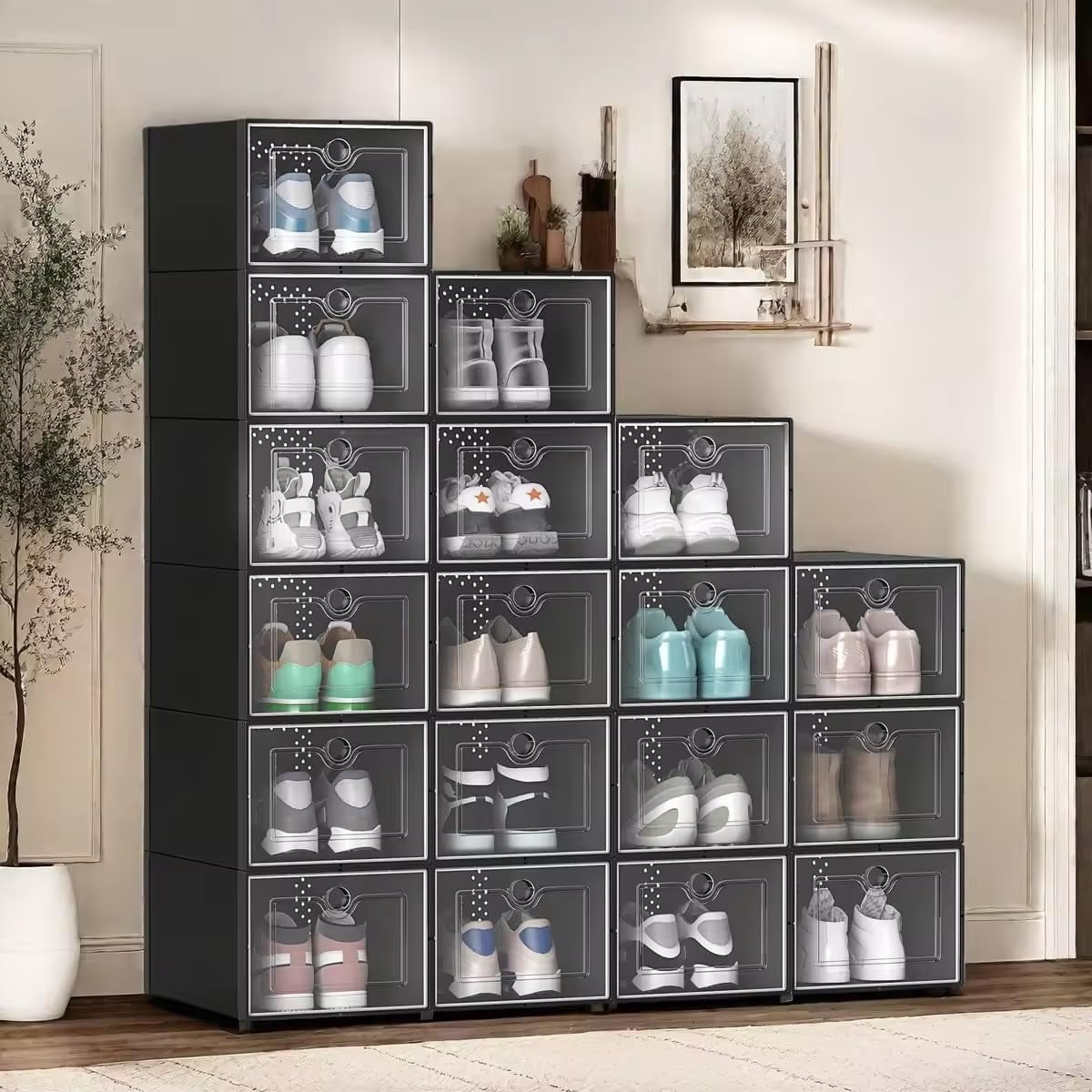 XL Shoe Storage Boxes, 18-Pack Stackable Shoe Rack Organizers with ...