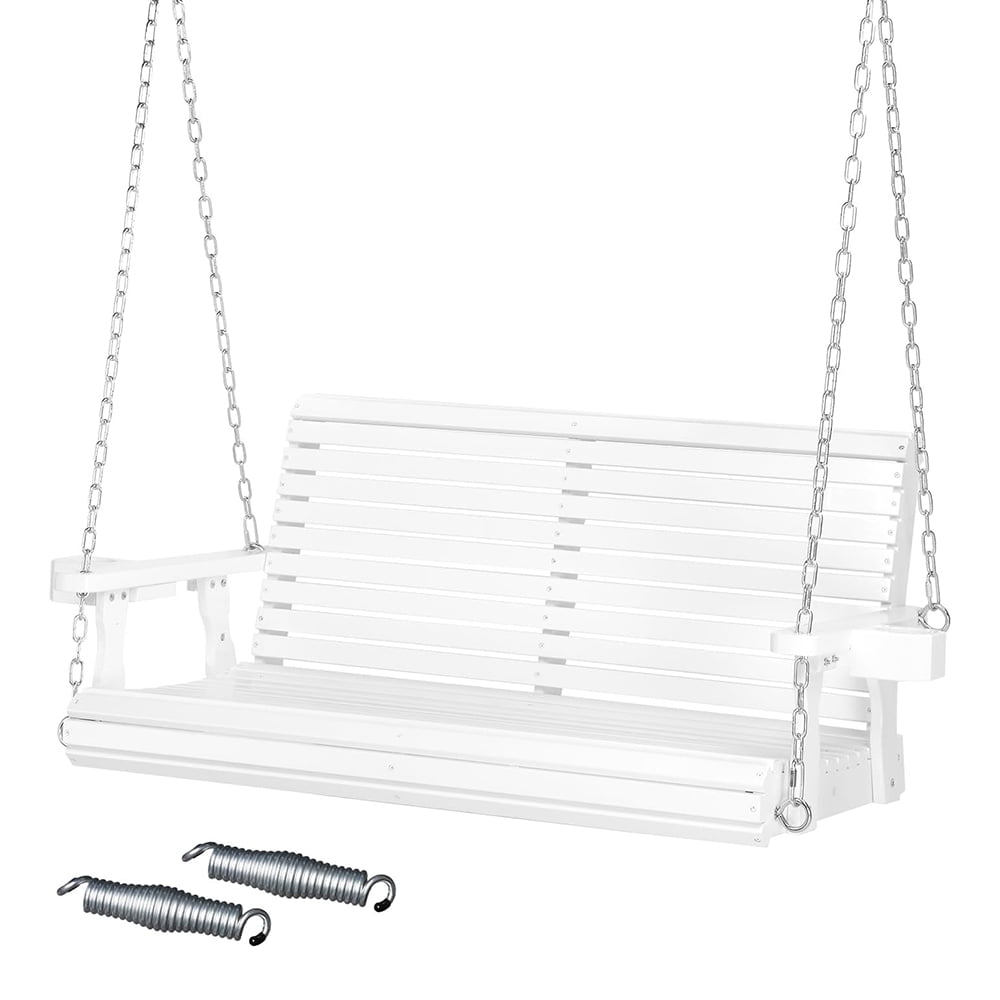 XL Size Patio Wooden Porch Swing Outdoor with Cup Holders, Heavy Duty ...