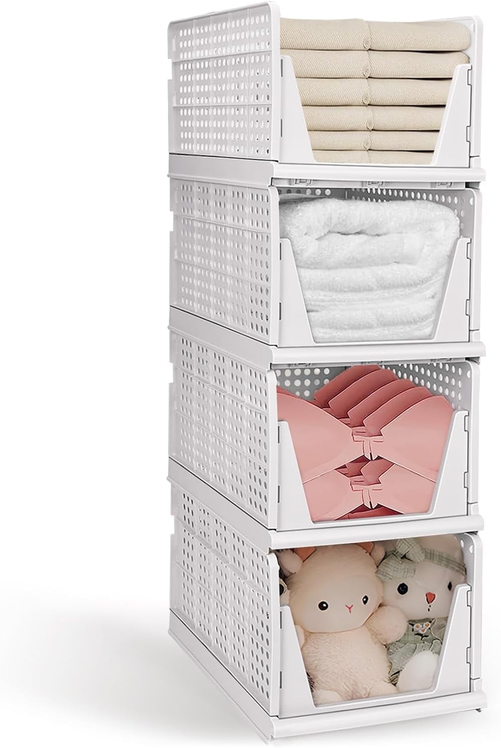 XL Stackable Plastic Storage Basket, 4 Packs closet storage bins for ...