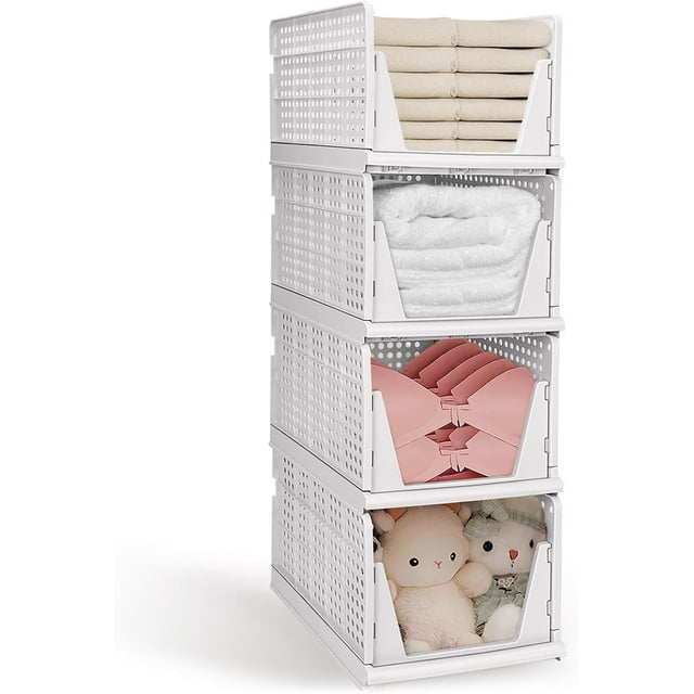 XL Stackable Plastic Storage Basket, 4 Packs closet storage bins for ...