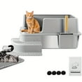 XL Stainless Steel Cat Litter Box - Leak-Proof High-Sided with Lid ...