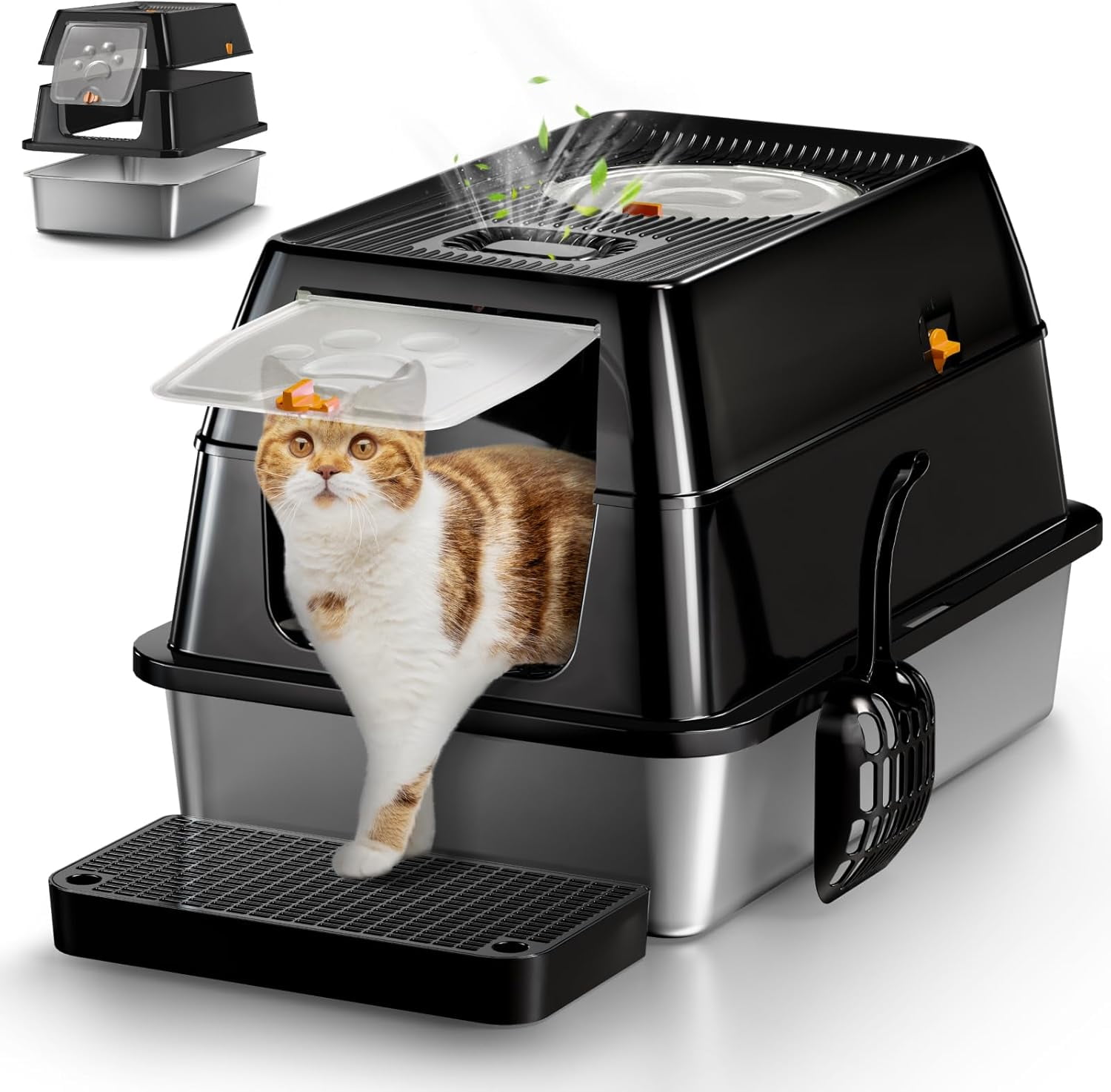 XL Stainless Steel Cat Litter Box with Lid, Extra Large Enclosed Litter ...
