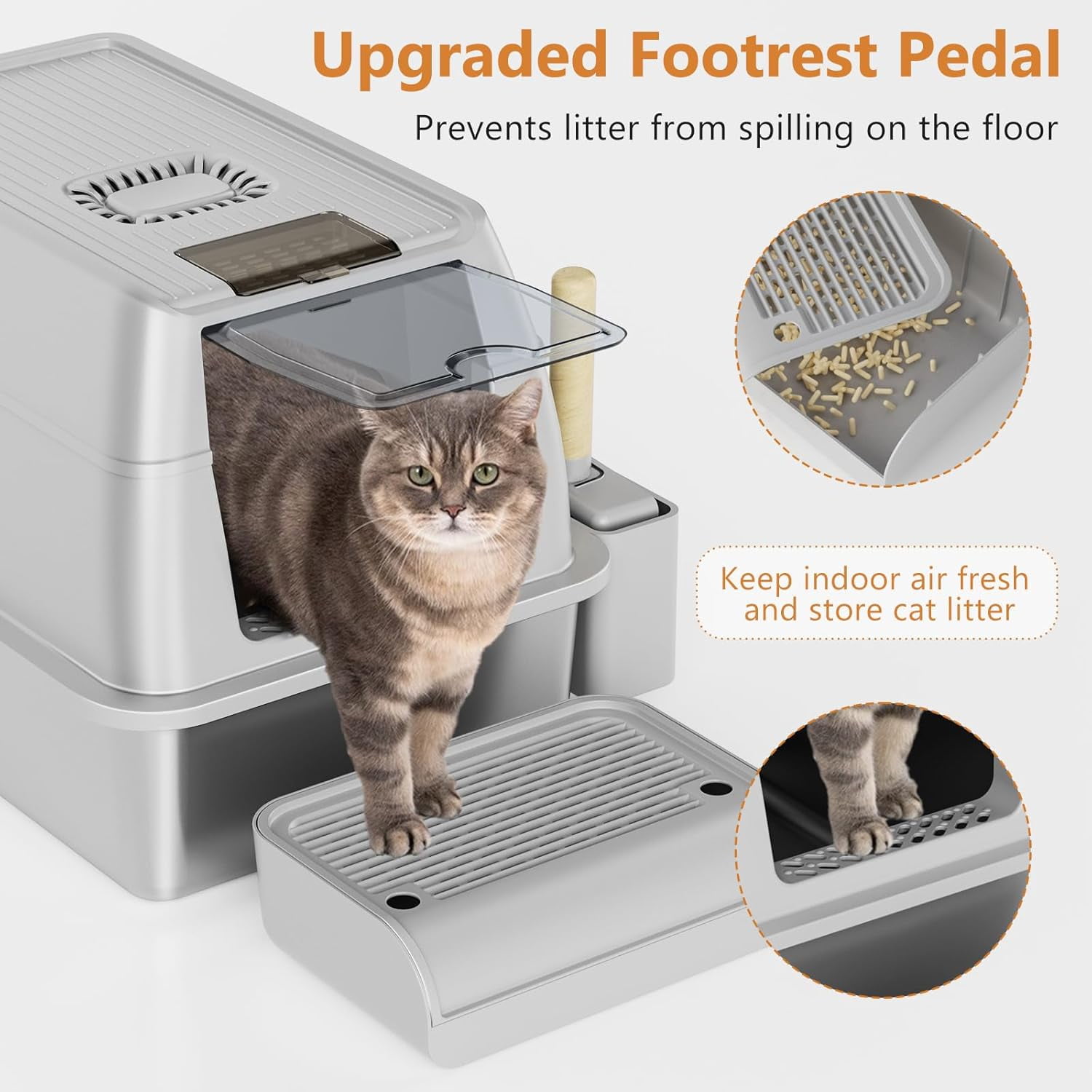 XL Stainless Steel Cat Litter Box with Lid, High-Sided Enclosed ...