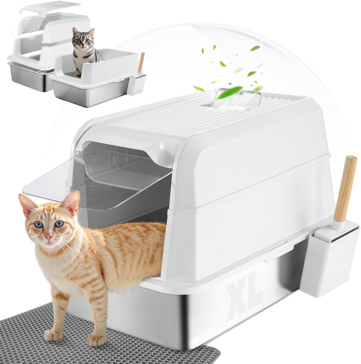 XL Stainless Steel Enclosed Cat Litter Box with Lid 23.6''×15.7''×16.9 ...