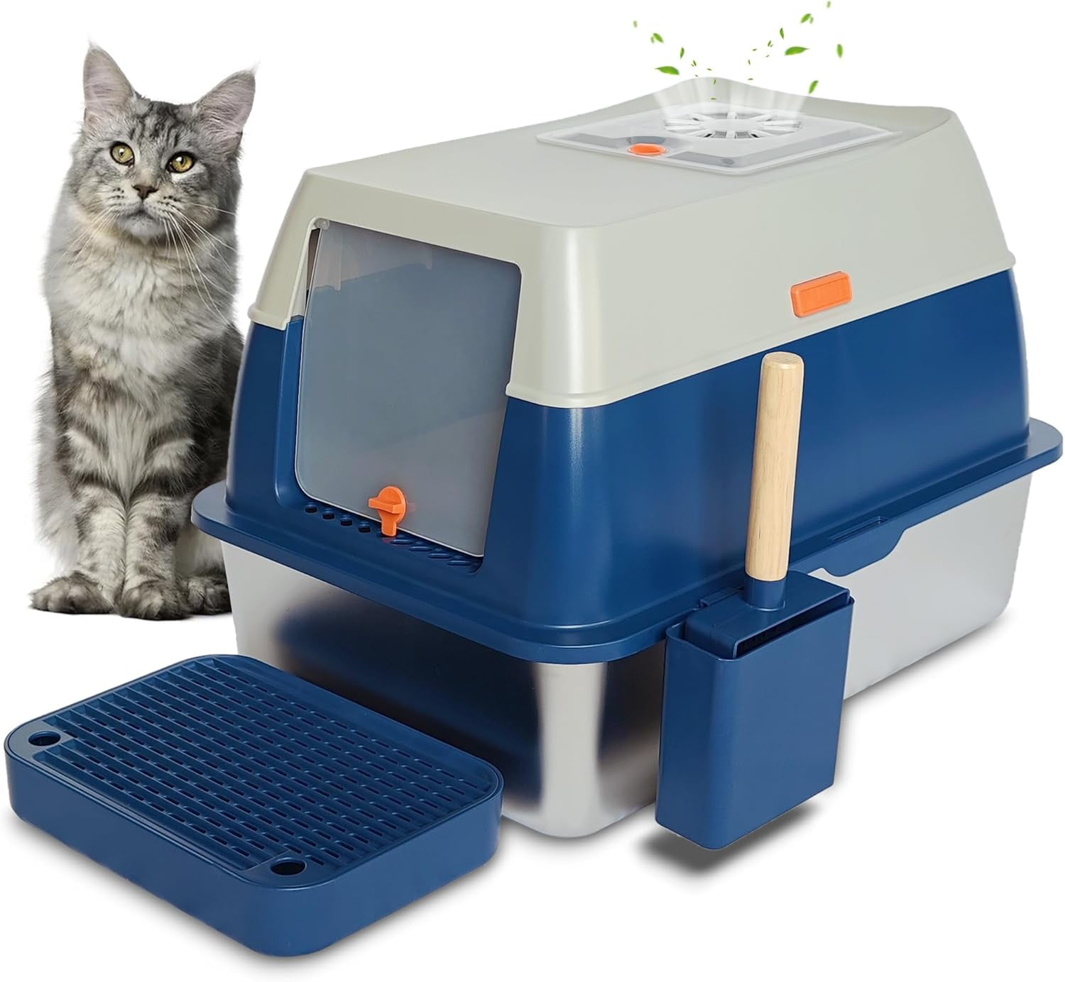 XL Stainless Steel Enclosed Litter Box with Covered, High Sides ...