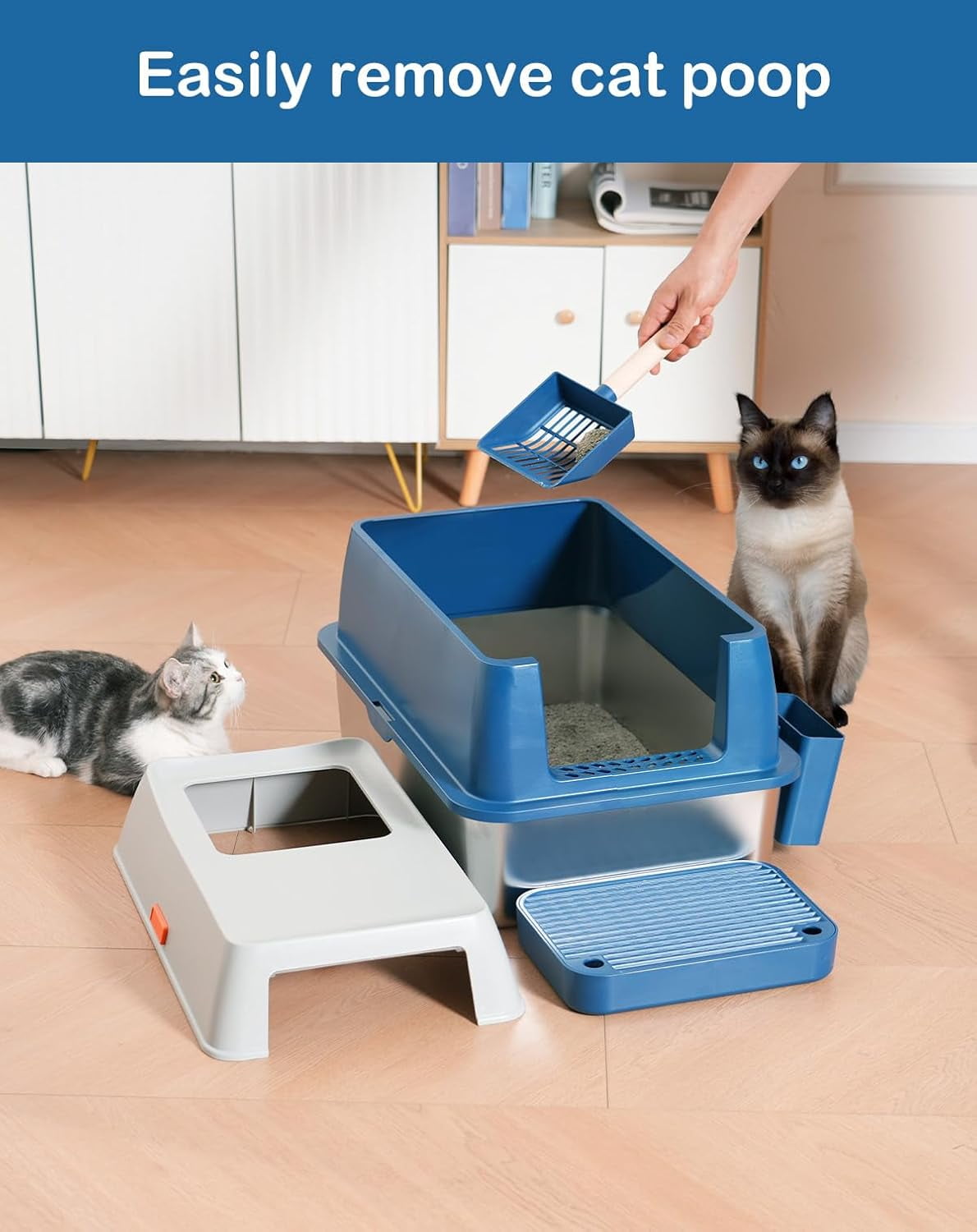 XL Stainless Steel Enclosed Litter Box with Covered, High Sides ...