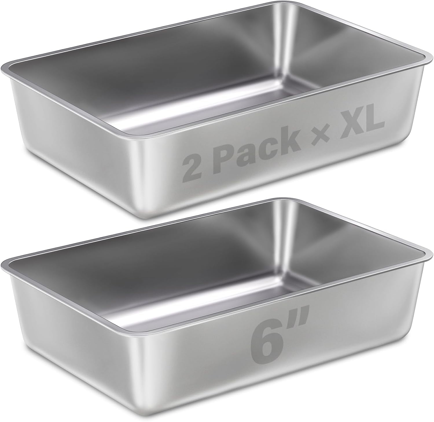 XL Stainless Steel Litter Box 2 Pack, 23.6"x15.8"x6"(Height) Extra ...
