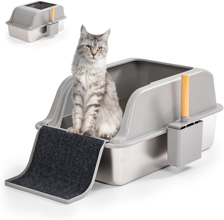 XL Stainless Steel Litter Box with Lid, 24"x16"x12"(LxWxH) Extra Large ...