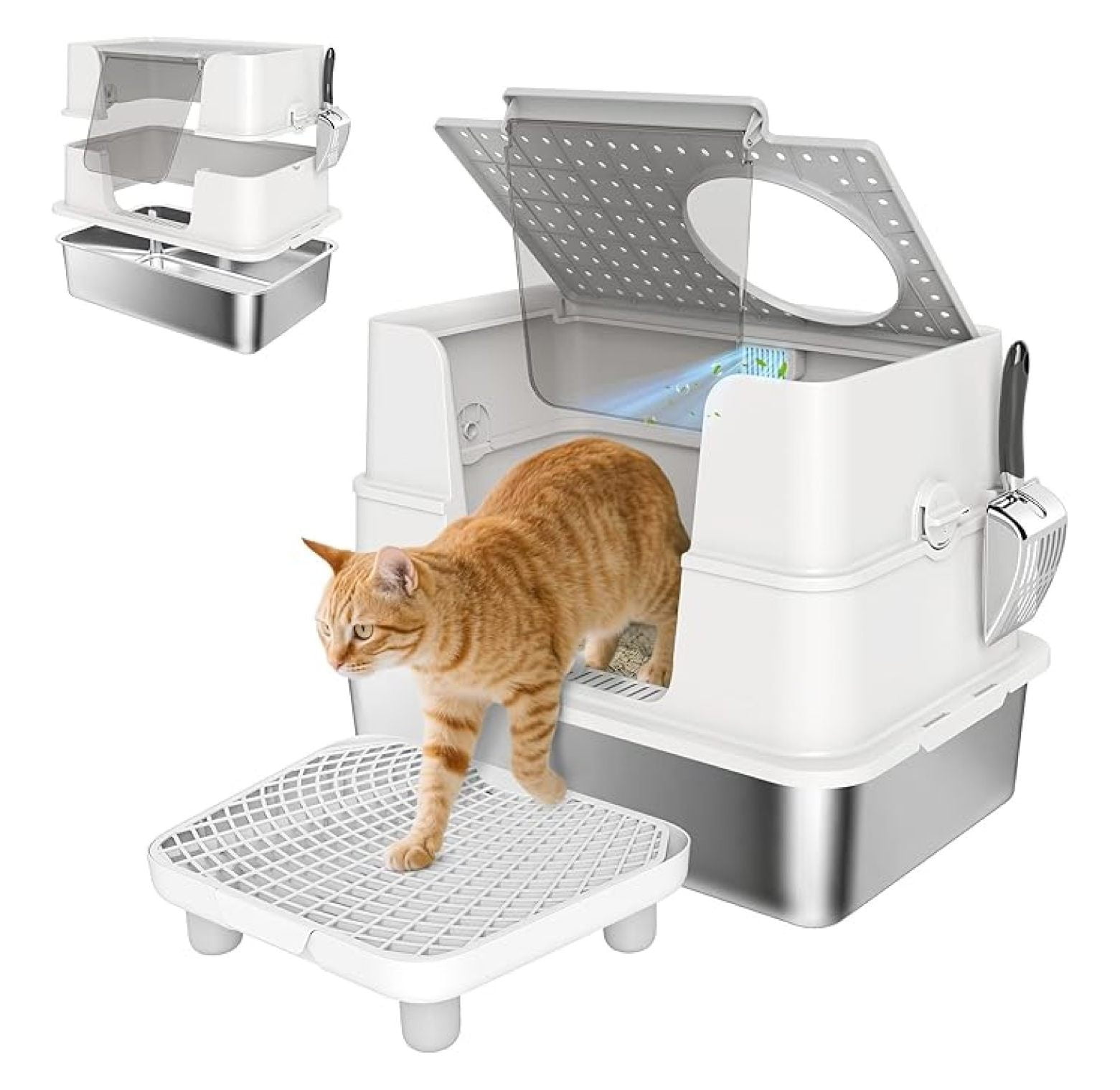 XL Stainless Steel Litter Box with Lid, Extra Large Top & Side Entry ...
