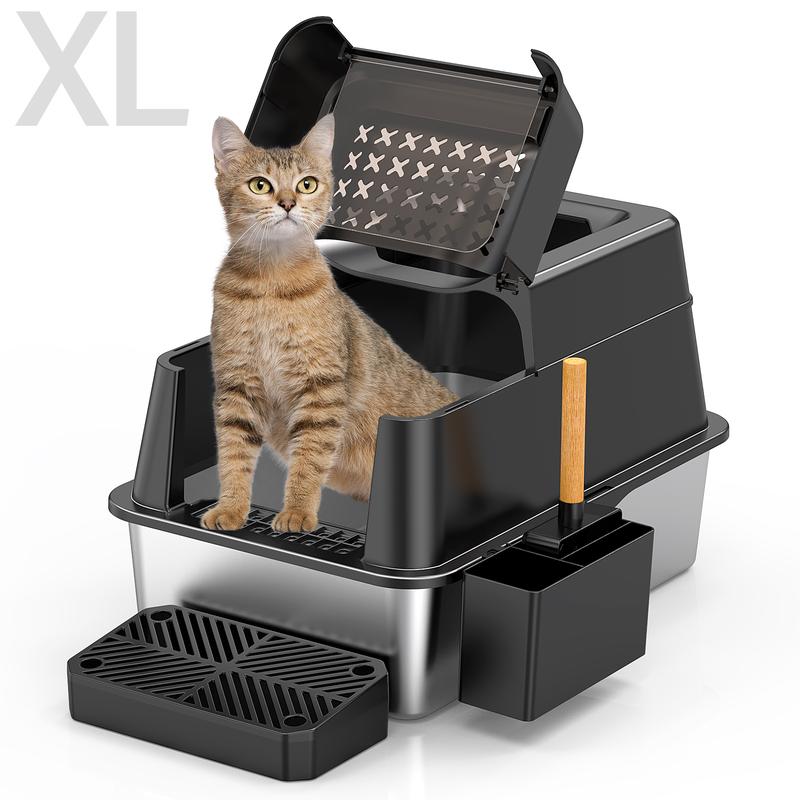XL Stainless Steel Litter Box with Lid, XL Extra Large Enclosed Cat ...