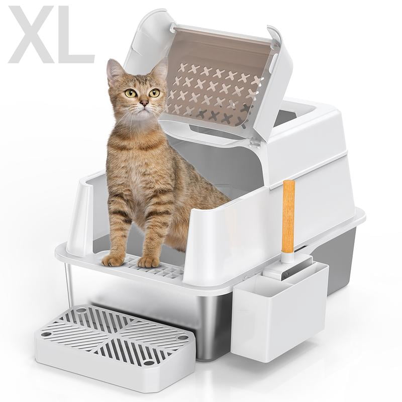 XL Stainless Steel Litter Box with Lid, XL Extra Large Enclosed Cat ...