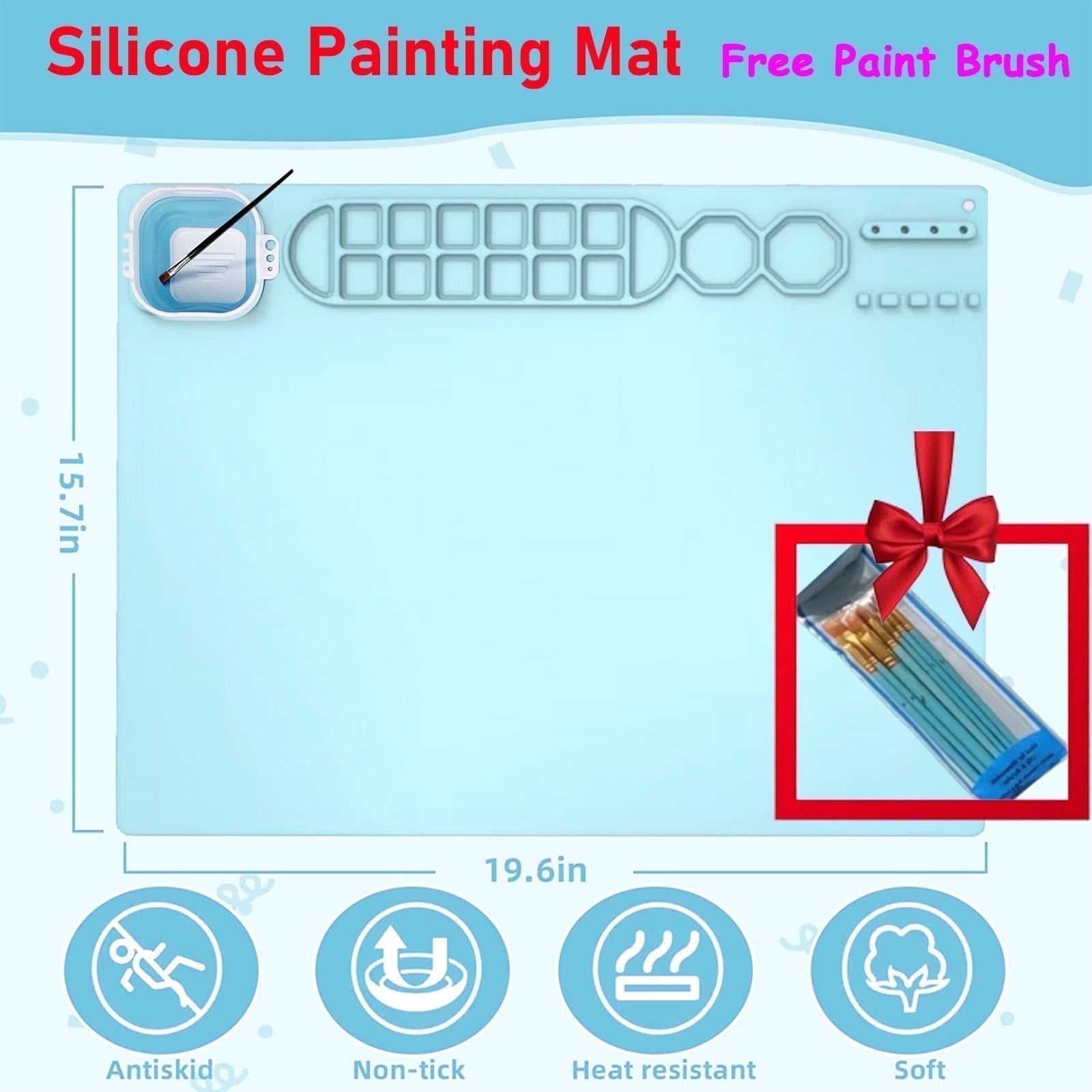 Silicone Drawing Board 20"x16"10 Brushes Pen Kids Waterproof Art Mat ...